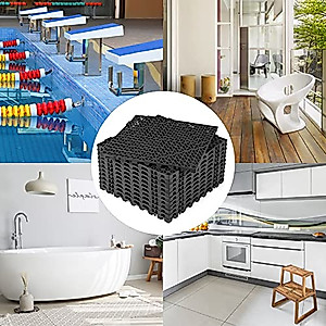 Modular Interlocking Cushion 12 Pcs 11.8" x 11.8" Interlocking Rubber Floor Drain Holes Non-Slip Splicing Drainage Mats for Deck, Shower, Kitchen, Drain Pool, Sauna Bath, Indoor Outdoor (Black)