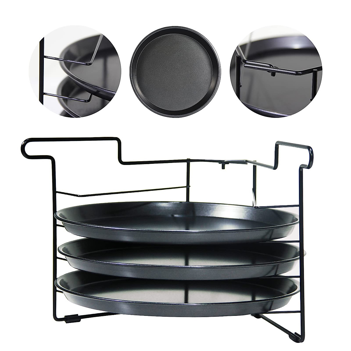 VANLAMNI Pizza Baking Set with 1 Wire Metal Pizza Rack and 3 Circular Pizza Pans,11 inch Non-stick Pizza Trays for Oven