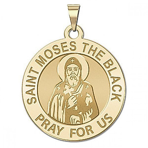 PicturesOnGold.com Saint Moses the Black Religious Medal - 3/4 Inch Size of a Nickel in Sterling Silver