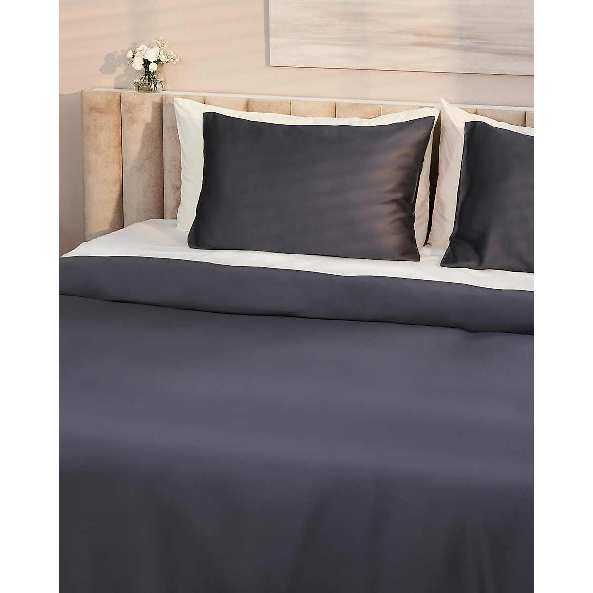 Lavish Comforts® Luxury Duvet Cover King Set | Premium 100% Viscose from Bamboo Duvet Cover King Set + 2 Pillow Cases | Winter Duvet Cover King | 104"x 86" w/ 8 Ties | King Charcoal | Luxe Gift Box