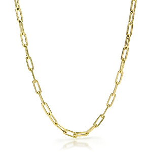 Nuragold 10k Yellow Gold 4mm Paperclip Elongated Rolo Cable Link Chain Pendant Necklace, Womens Jewelry Lobster Clasp 16" 18" 20" 22" 24"
