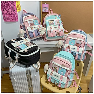 KOWVOWZ Lovely Kawaii Backpack for Teen Girls Back to School Aesthetic Student Bookbag withi Pin & Cute Accessories (Pink)