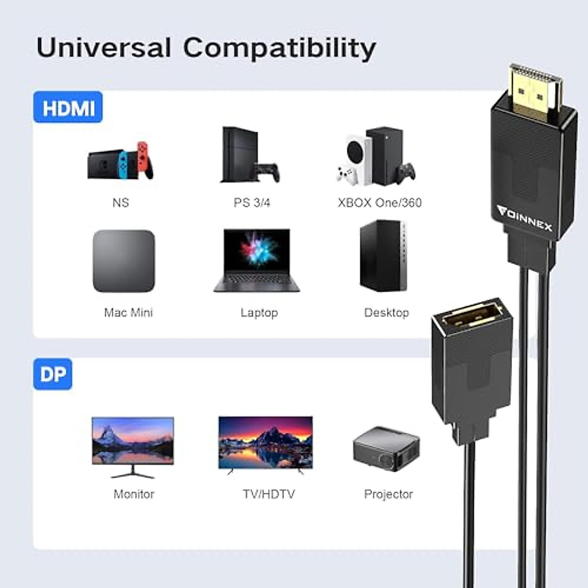 FOINNEX HDMI to DisplayPort Adapter, 4K@60Hz Not-Bidirectional HDMI to Display Port, Unidirectional HDMI Source to DP Display Male to Female for Computer, Monitor, PS4, NS