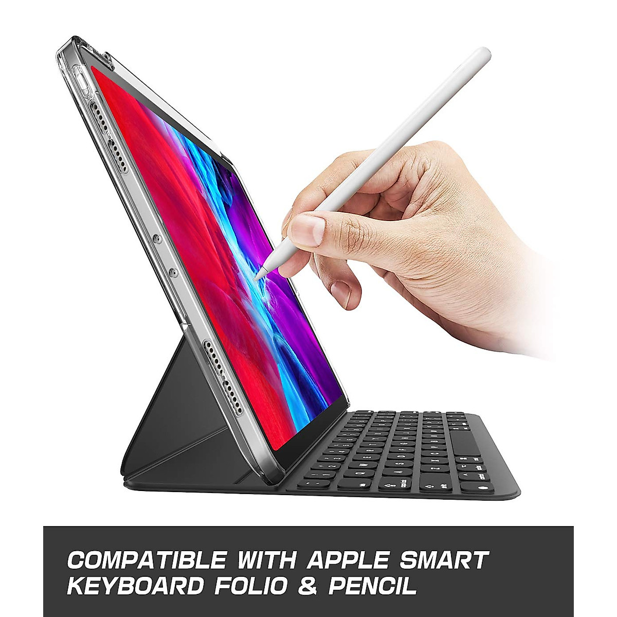 i-Blason Halo Series Case for New iPad Pro 11 Inch (2020/2018 Release), [ONLY for use with Smart Keyboard Folio; Compatible with Official Smart Folio] Clear Protective Case with Pencil Holder, Clear