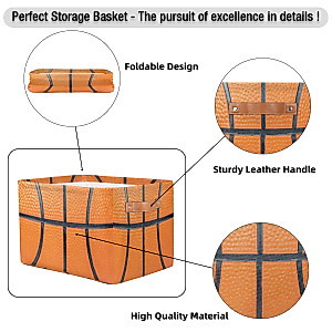 Basketball Storage Bin Basket, Ball Large Toys Storage Cube Box with Handles, Collapsible Laundry Basket Rectangular Waterproof Storage Organizer Bin for Nursery Bedroom Playroom Shelves Gift Basket