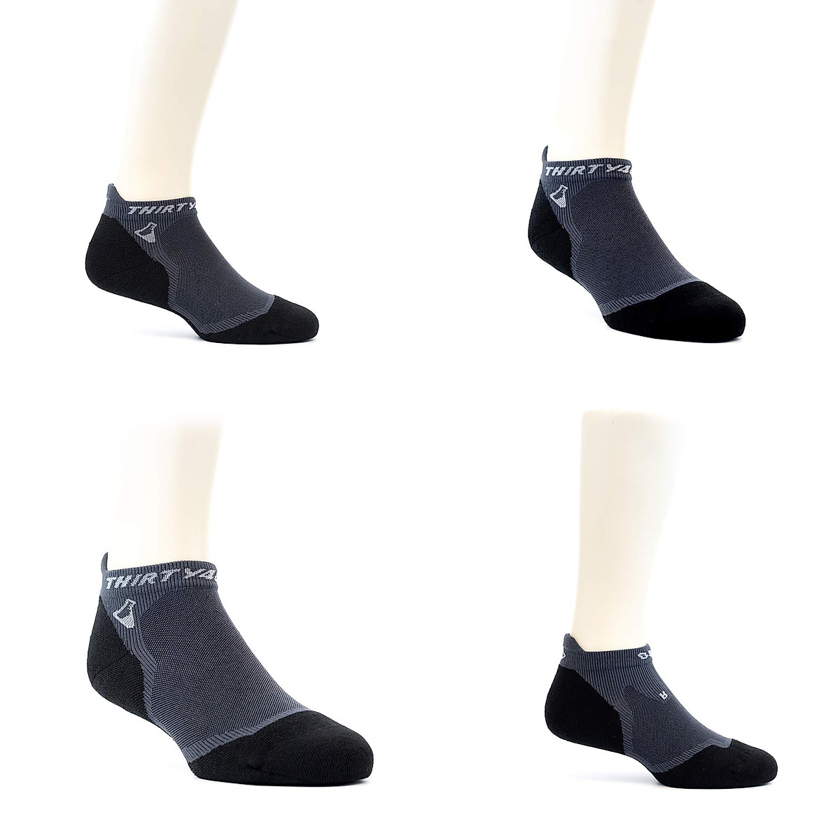 Thirty48 Ultralight Athletic Running Socks for Men and Women with Seamless Toe, Moisture Wicking, Cushion Padding (Large - Women 9-10.5 // Men 10-11.5, [3 Pairs] Black/Gray)