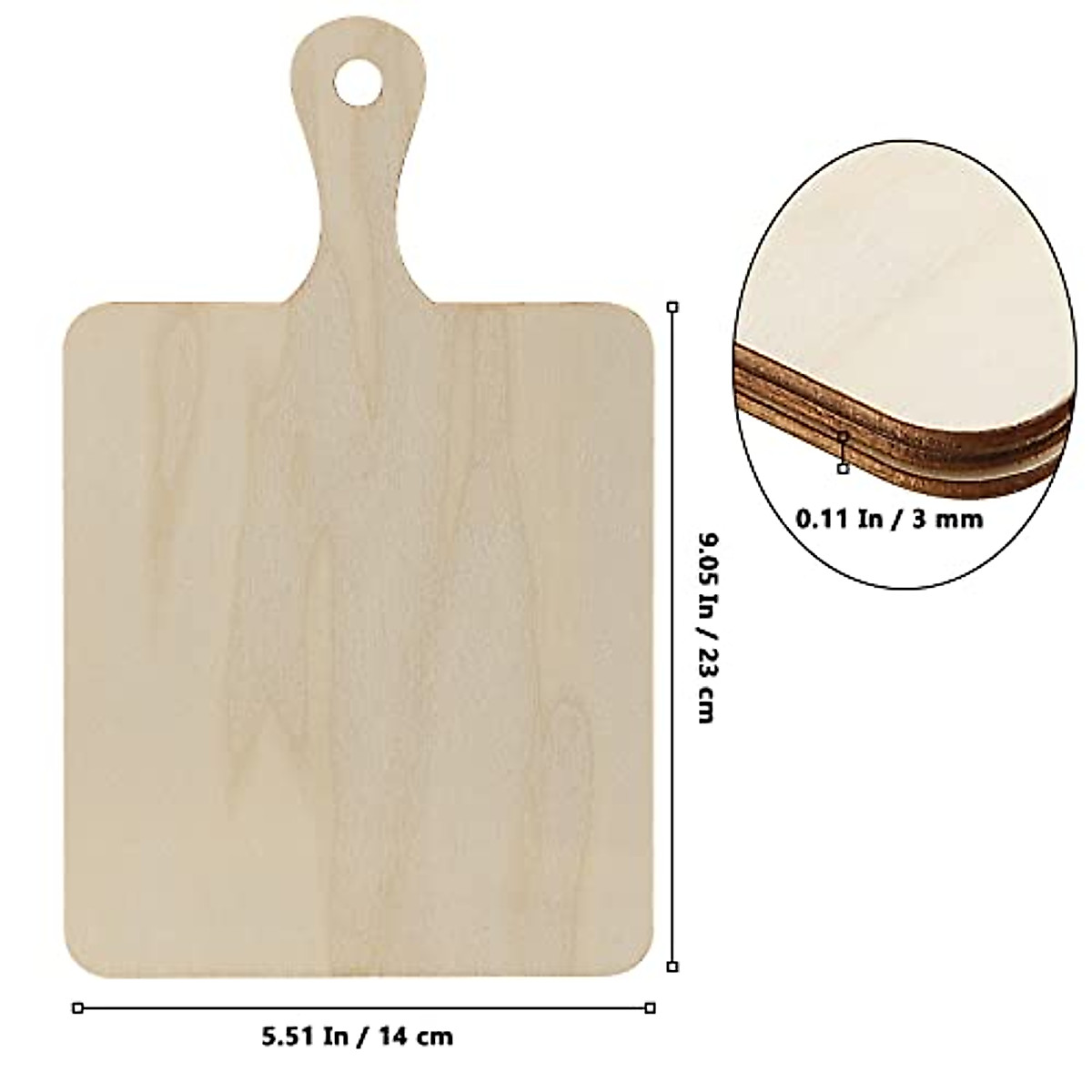 MUKLEI 20 PCS 9.1 x 5.5 Inch Mini Cutting Board, Wooden Cutting Board with Handle, Rectangle Wooden Paddle Chopping Board Kitchen Small Serving Board for Vegetables Fruits, DIY, Decor