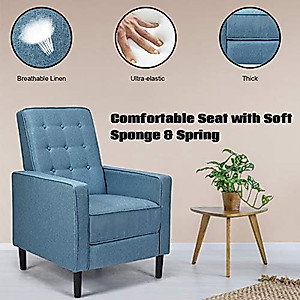 Giantex Push Back Recliner Chair, Modern Fabric Recliner w/Button-Tufted Back, Accent Arm Chair for Living Room, Bedroom, Home Office (Blue)
