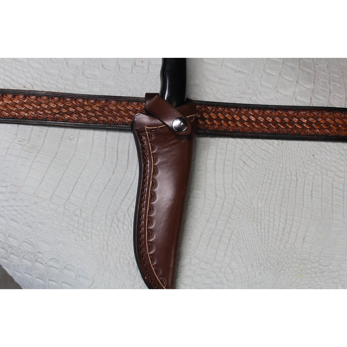 CARL THOMAS LEATHERS Custom Leather Vertical Knife Sheath Made to fit a Buck 119, Fixed Blade Knife Holder, Dyed Dark Brown