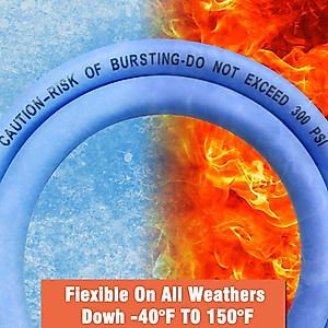 Air Compressor Hose 3/8 in x 50 ft, 300 PSI Heavy Duty Hybrid Air Hose with Quick Coupler and Plug Kit, Lightweight, Kink Resistant, All Weather Flexibility with Bend Restrictors, Blue