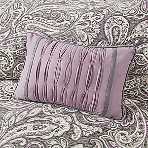 Madison Park Gabby Sateen Cotton Comforter Set, Breathable, Soft Cover, Trendy, All Season Down Alternative Cozy Bedding with Matching Shams, Queen (90 in x 90 in), Paisley Lavender/Grey 7 Piece