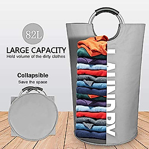 Collapsible Laundry Basket, 82L Large Laundry Hamper with Handles Foldable Washing Bin, Folding Waterproof Oxford Fabric Laundry Bag Storage Clothes Organization for Bathroom Travel Shopping College
