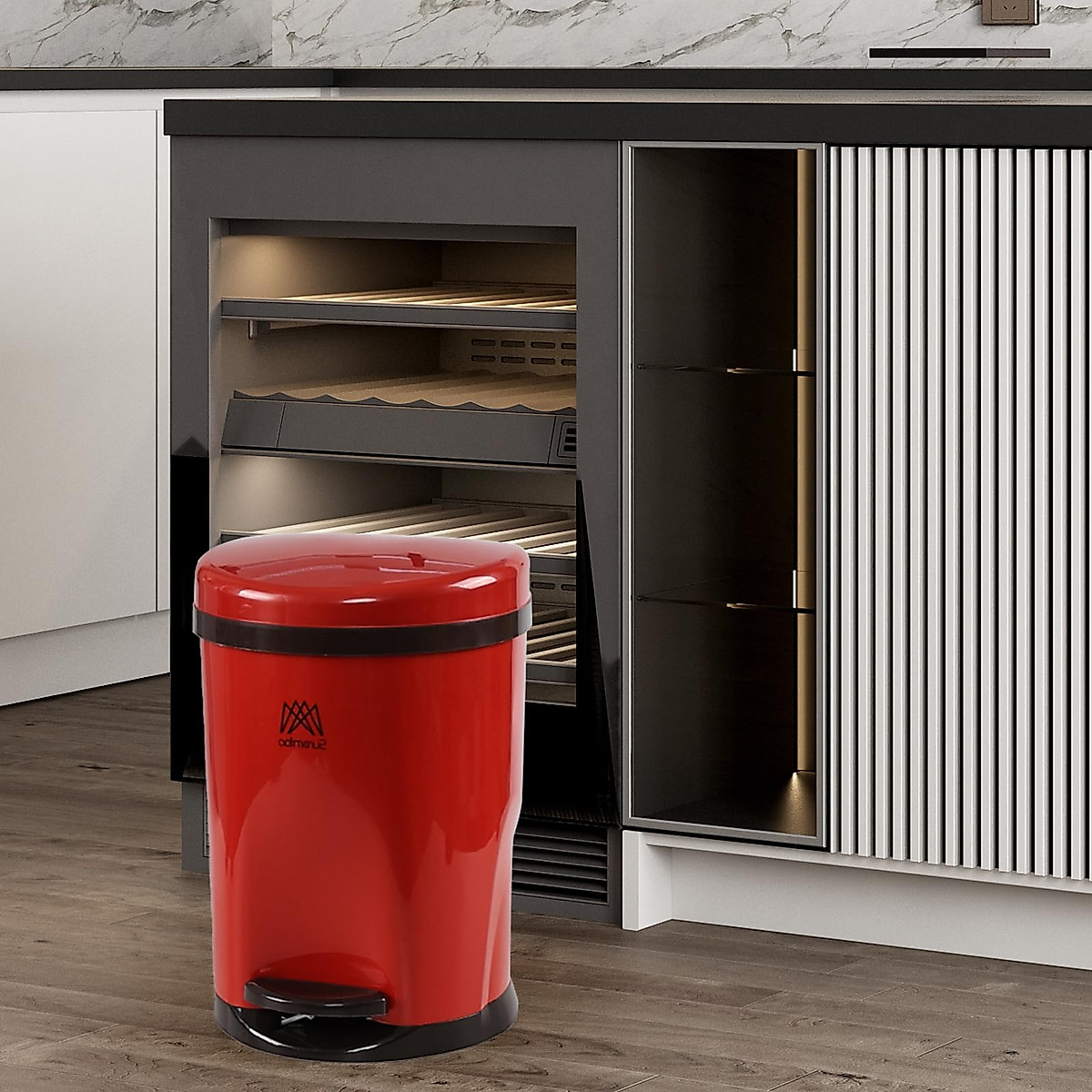 Readsky 2.6 Gallon Plastic Step-On Trash Can, Round Trash Can with Inner Bucket, Red