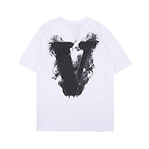 Arnodefrance V Letter Print Tshirt Hip Hop Tee shirt Cotton Short sleeve Crew neck Tee White