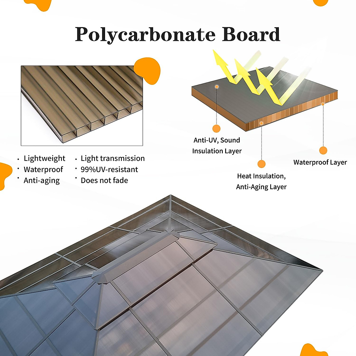 YOLENY 10'x13' Hardtop Gazebo, Outdoor Polycarbonate Double Roof Canopy, Aluminum Frame Permanent Pavilion with Curtains and Netting, Sunshade for Garden, Patio, Lawns