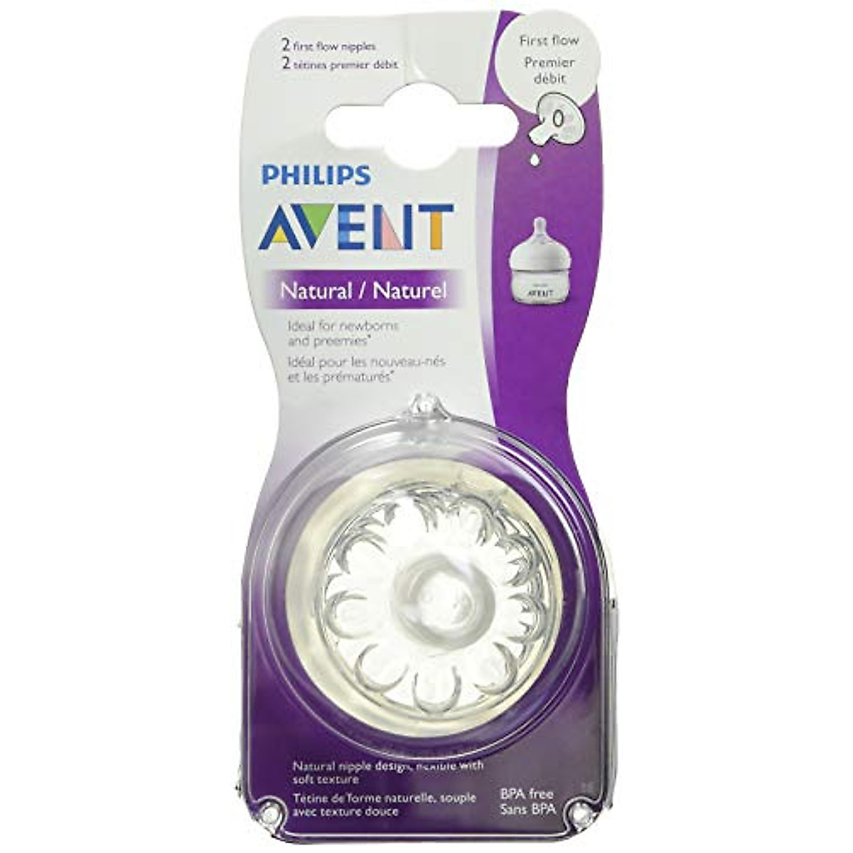 Philips Avent Natural Baby Bottle Nipple, First Flow Nipple, 2 Pack, Clear