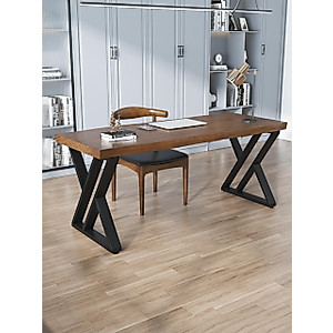 QZYJKJ Solid Wood Desk 55 inches Wide Home Office Desk,Metal Modern Industrial Writing Table, Workstation, Perfect Table for Your workspace Study Table Furniture in Rustic Natural Aged Brown