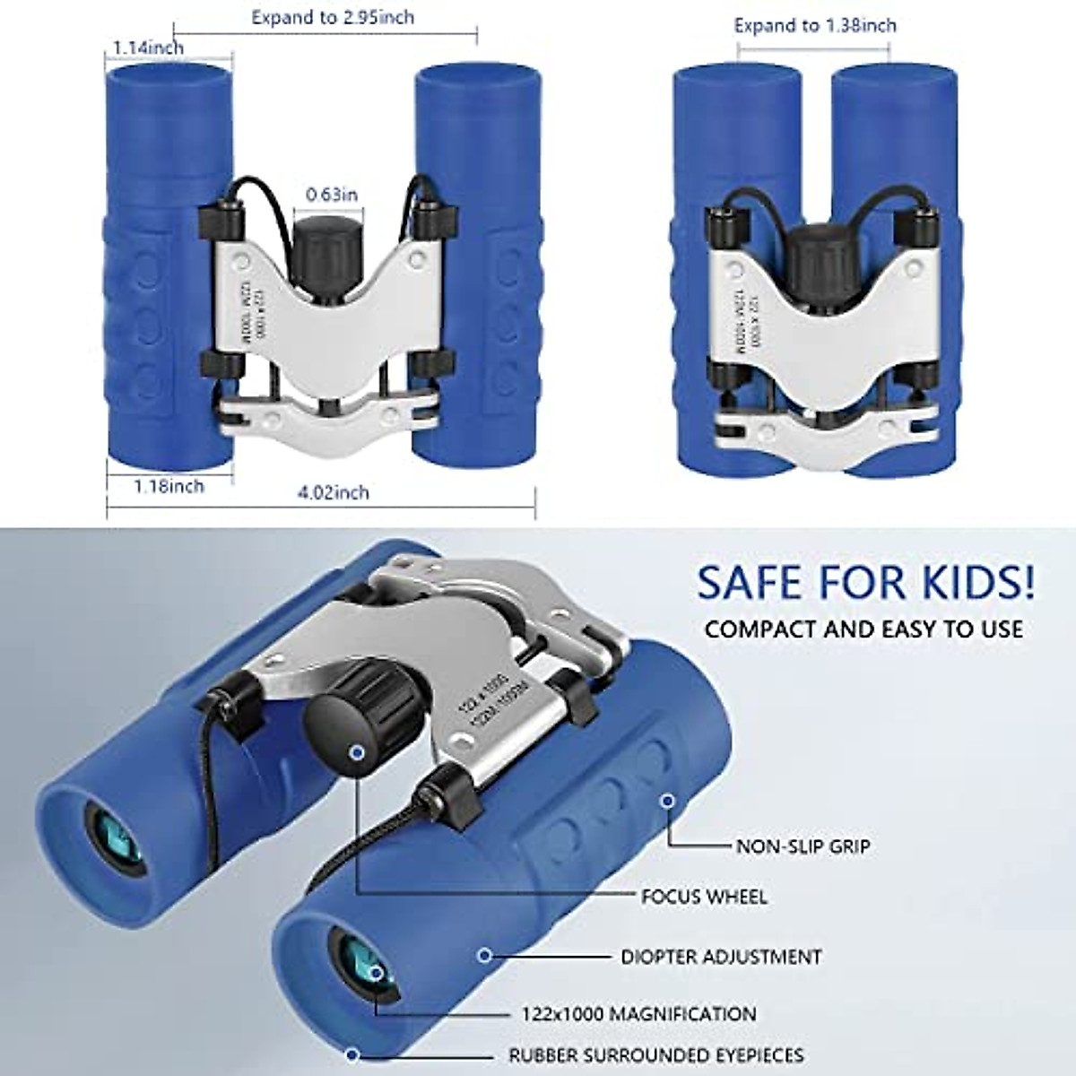 OuYteu Binoculars 122x1000 Compact with Clear Low Light Vision, Large Eyepiece Waterproof Binocular for Adults Kids, High Power Easy Focus Bird Watching, Hunting, Travel, Sightseeing, Blue