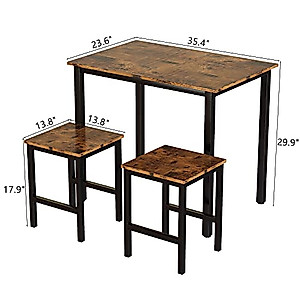AWQM 3 Piece Dining Table Set, Small Kitchen Table and 2 Stools, Kitchen Breakfast Dining Table Set, Breakfast Table of 35.43 x 23.62 x 29.92 inches, Stools of 13.8 x 13.8 x 17.8 inches, Rustic Brown
