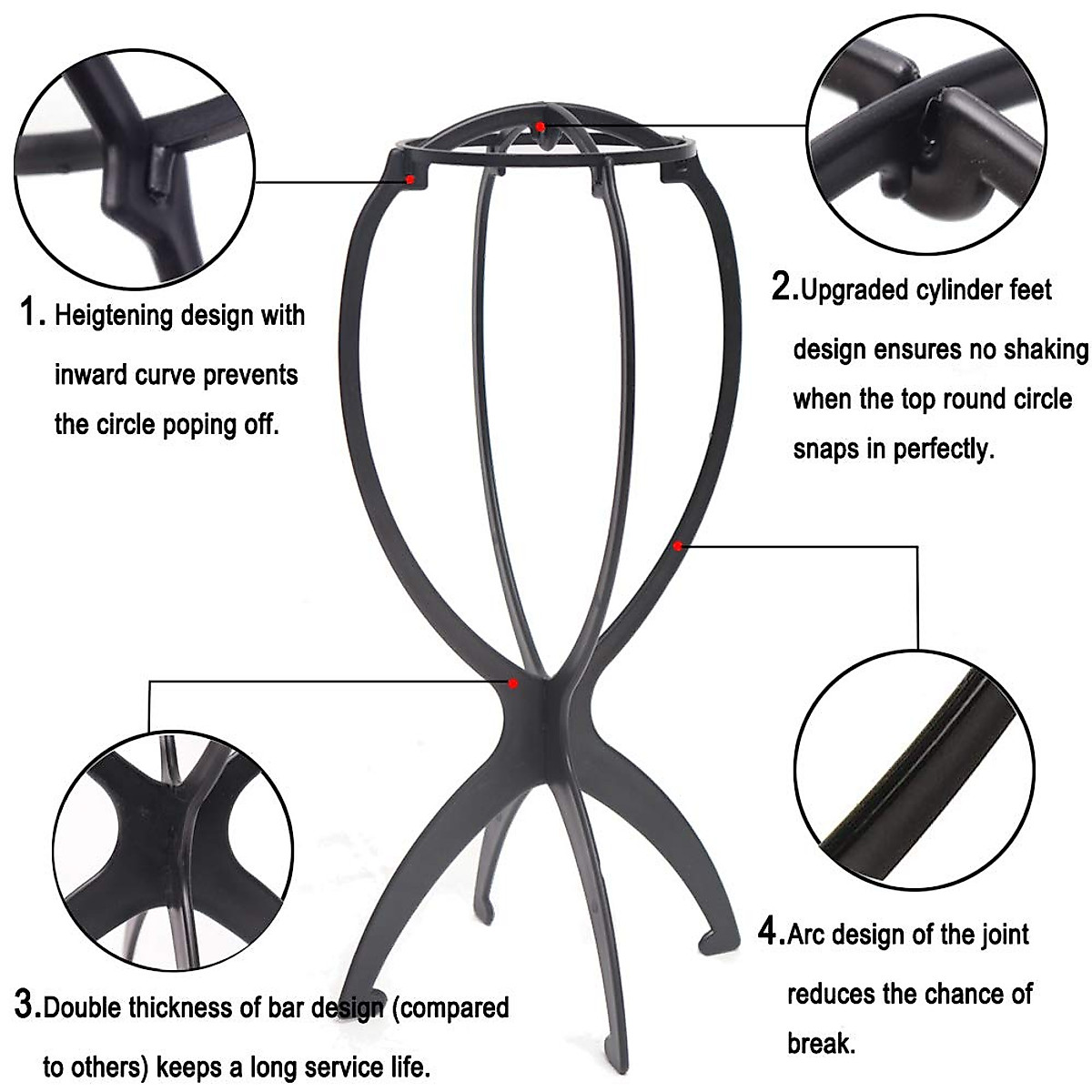 wiysday 6PCS Wig Holder，Wig Stands, Collapsible Wig Stand for Short Wig,14 inch Portable Travel Wig Holder (Black)