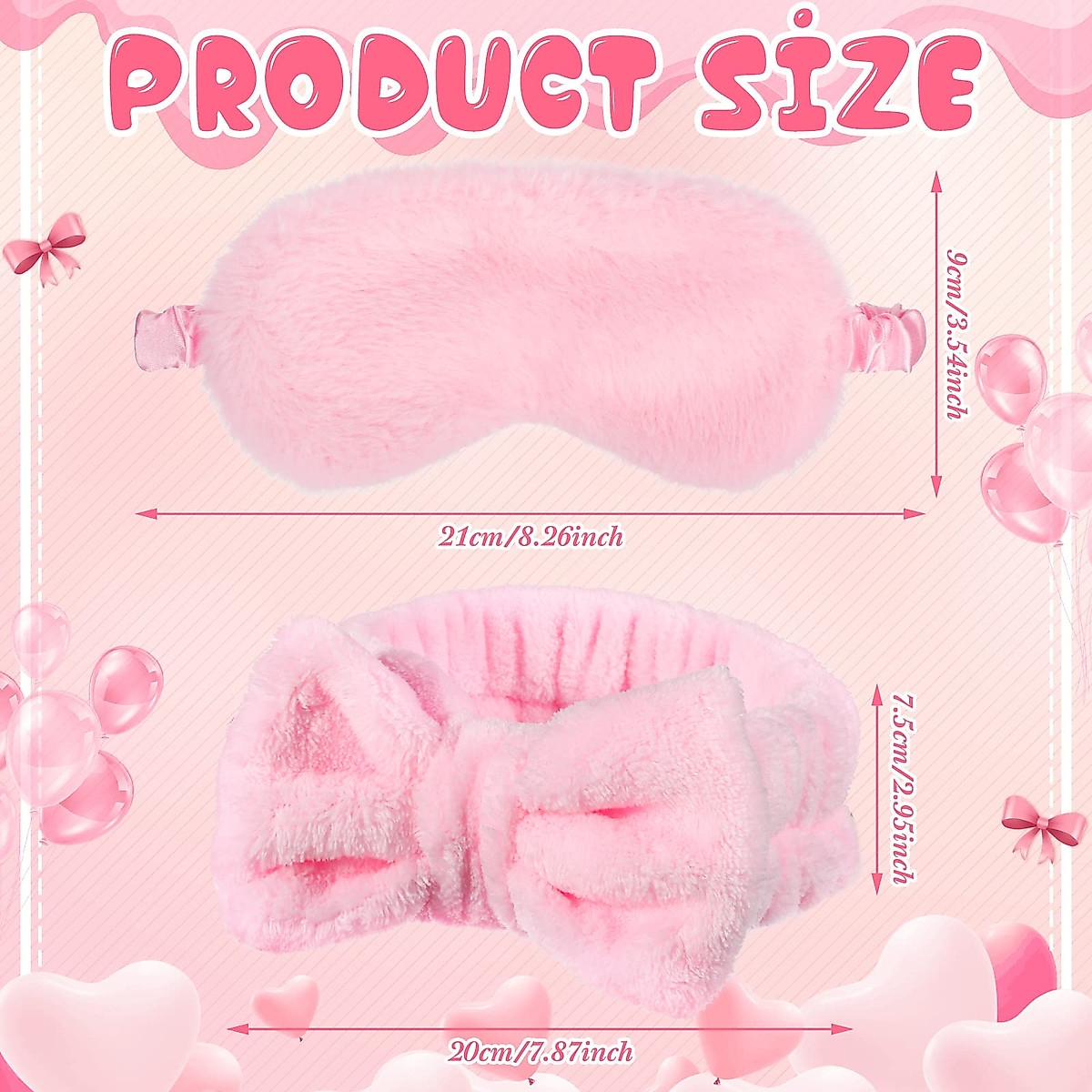 Jexine 24 Pcs Spa Headband Plush Sleep Eye Mask Bulk Bow Hair Band Makeup Headband for Washing Face Sleepover Party Supplies Sleeping Stuff Accessories for Single Party (Pink,Simple Style)