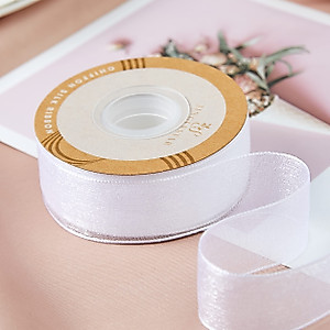 JINGLESTAR 1 Inch Wide Sheer Chiffon Ribbon - Pearl Silk Woven Ribbon Suitable for Gift Wrapping, Wedding Decor, Home Decor, Girl Hair Accessories Handmade DIY (25 Yards/roll) (White)