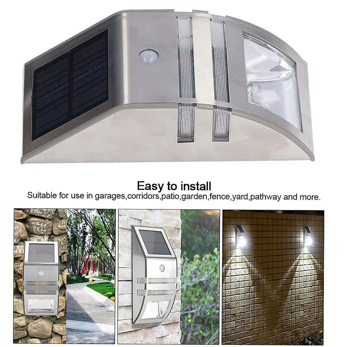 Kopokd Solar Lamp PIR Human Body Induction High Sensitivity White Light 40LM Stainless Steel Solar Light