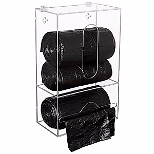 Aphbrada Trash Bag Dispenser Roll Holder for Plastic Bag, 2 in 1 Acrylic Garbage Bag Dispenser Organizer Holder for Cabinet, Wall Mount Kitchen Trash Can Liner Holder for Grocery Bag, Clear