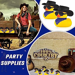 32 Set Mini Cowboy Rubber Duck with Cowboy Hat Scarf and Sunglasses Mini Yellow Duckies Bath Party Toy Mini Squeak Duck Bathtub Toys for Swimming Pool Baby Shower Birthday Party Gifts Decor (Black)