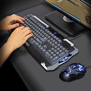 Enhance GX-K2 Gaming Keyboard with 104 Hybrid Mechanical Feel Keys, LED Backlit, & Braided Cable - 3 Color Selection, Multimedia Shortcuts, & Plug & Play USB Connection - PATHOGEN Series