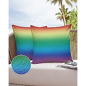 Outdoor Pillow Covers 18x18 Waterproof Throw Pillow Covers Pride Ombre LGBT Pillow Covers Decorative Garden Cushion Case for Patio Couch Sofa Polyester Decoration Set of 2 Rainbow