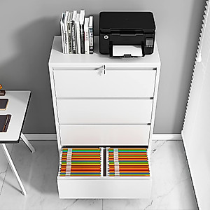 WIILAYOK Lateral File Cabinet, 4 Drawer Metal Lateral Filing Cabinet with Lock, File Cabinet for Home Office fits Letter/Legal/A4 Size