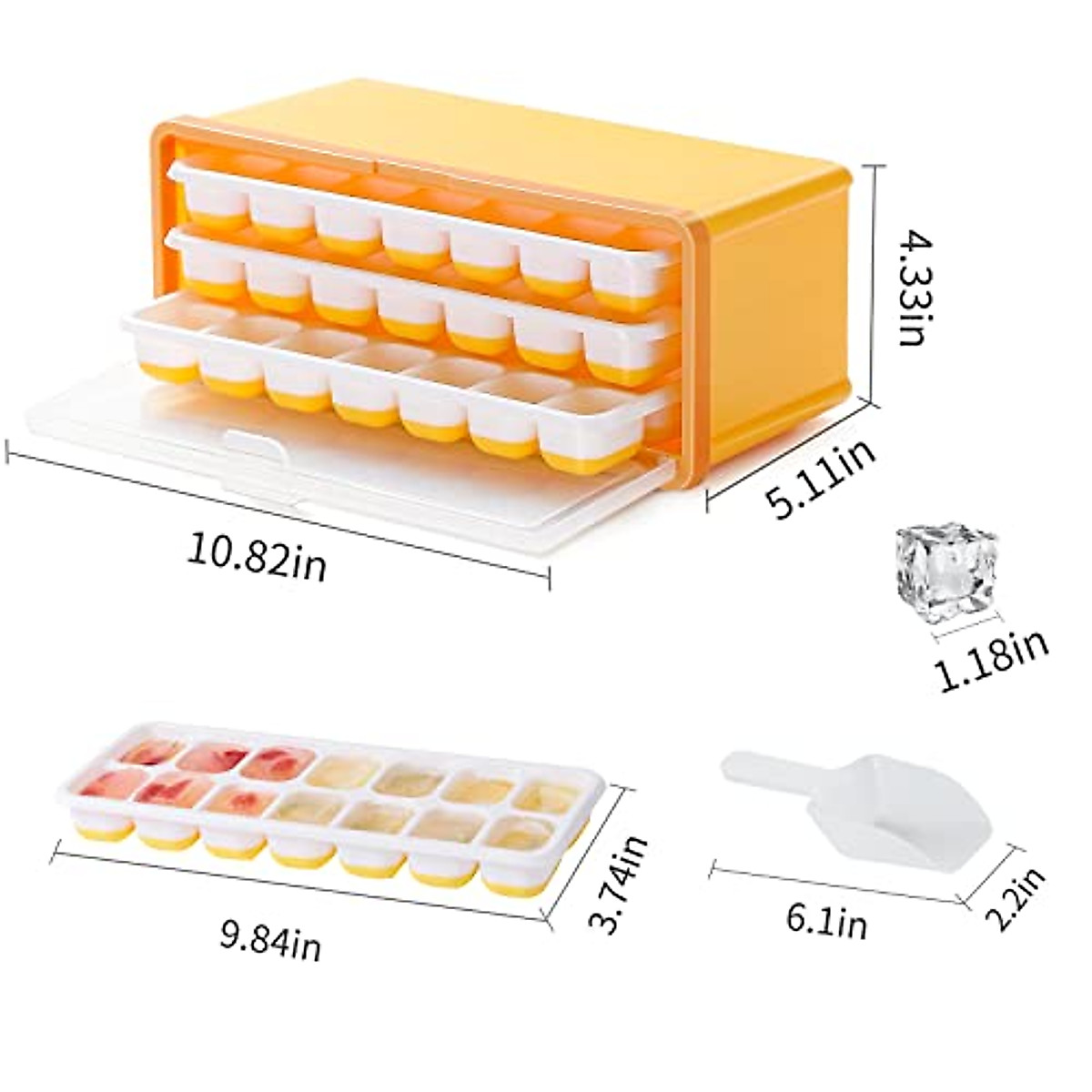 Ice Cube Tray - Ice Tray, Silicone Ice Cube Tray with Bin, Ice Cube Trays for Freezer with Lid, 3 Pack Ice Tray with Ice Bucket, Ice Scoop. Mini Ice Maker, Easy Release Ice Cube, Ice Molds for Whiskey