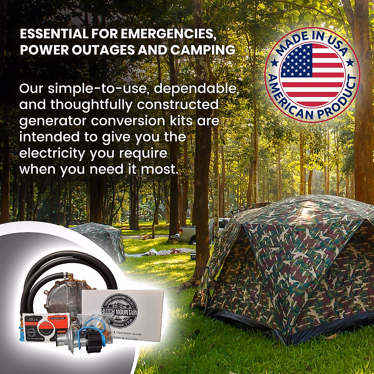 Hutch Mountain Generator Propane Conversion Kit- Trifuel Generator Conversion Kit for Propane, Gasoline & Natural Gas, Backup Generator for Home, Generator Conversion Kit Compatible with Honda Eu2000i