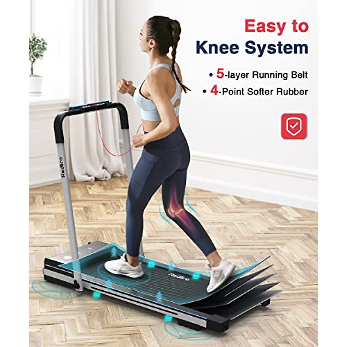 REDLIRO Under Desk Treadmill, 2 in 1 Motorized Portable Foldable Treadmill Compact Fold Up Walking Pad, Sturdy Folding for Small Space with Remote Control, LED Display Home & Office Use