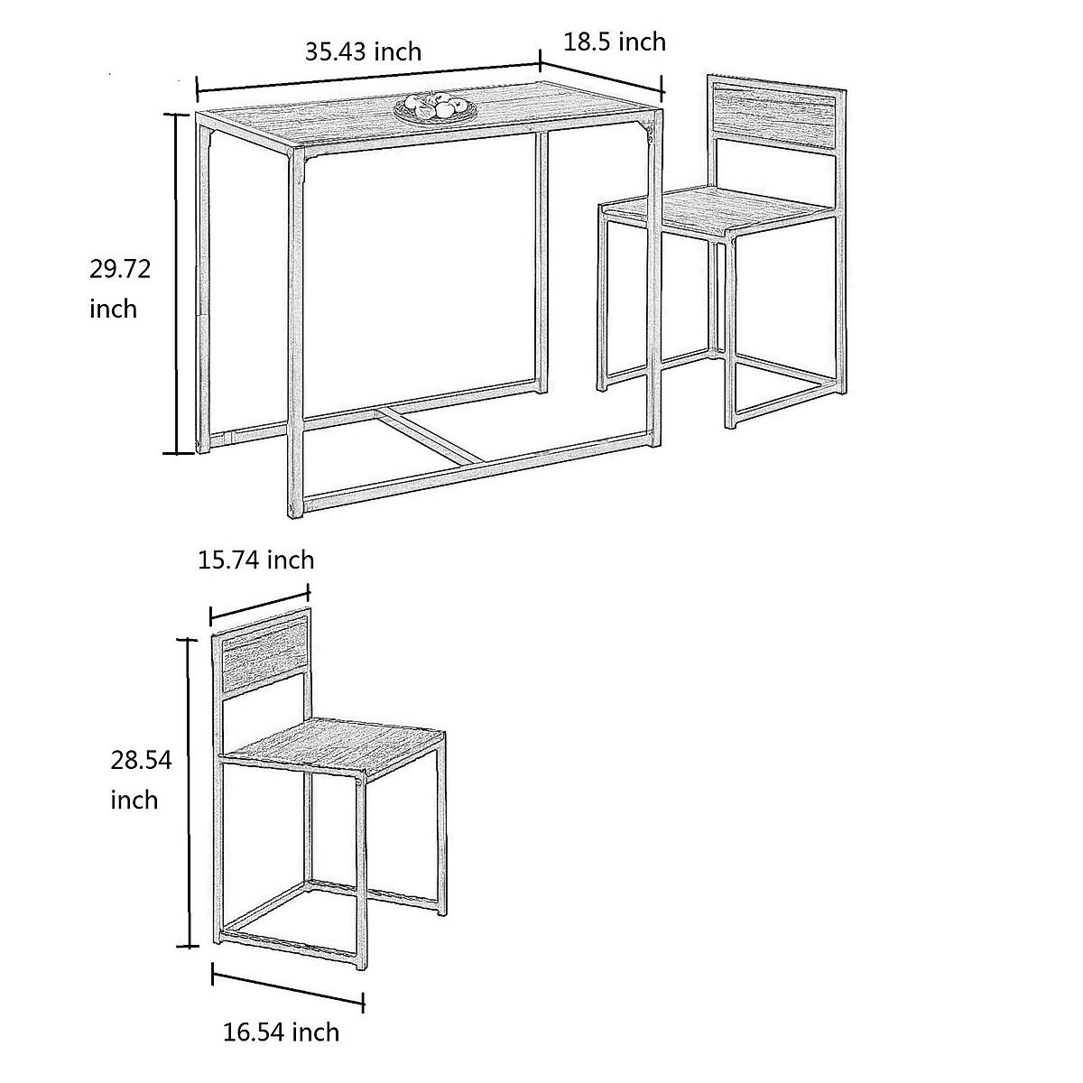 3-Piece Table and Chair Set - Compact Dining Bar Table Set Small Space for Kitchen Living Room Dinette Coffee Dining Breakfast Table Industrial Design
