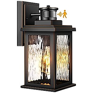 Motion Sensor Outdoor Lights Wall Mount, Dusk To Dawn Exterior Light Fixture ,100% Anti-rust Aluminum Waterproof Porch Light Outside Wall Lights For House, Black Wall Sconce Lanterns With Water Glass
