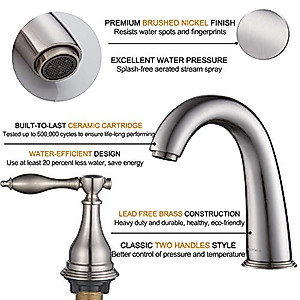 RODDEX Widespread Bathroom Sink Faucets 8 Inch Two Handle 3 Hole Vanity Bathroom Faucet with Drainage,Brushed Nickel …