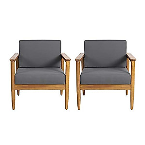 Christopher Knight Home Eudora Outdoor Acacia Wood Club Chair (Set of 2), Teak and Dark Gray