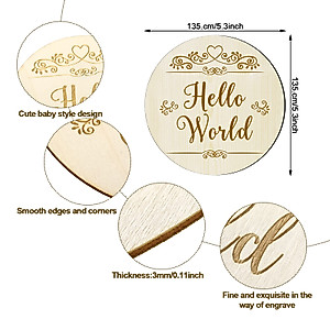 Baby Monthly Milestone Numbers and Words Circles Wooden Signs Baby Photo Props Newborn Birth Announcement Card with a Canvas Drawstring Bag for Pregnancy and Baby