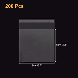uxcell 200Pcs Clear Cello Bags, 3" x 3" Plastic Self Sealing OPP Cello Treat Bags Cello Poly Bags for Packing Cookies Candy Jewelry Gifts, Clear
