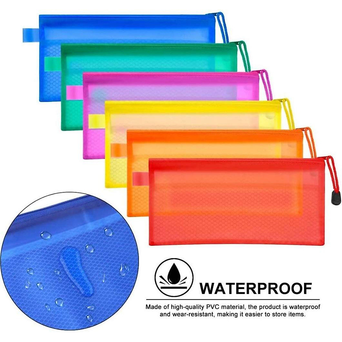 JM-capricorns 36pcs 9 x 4-1/2 inches Big Capacity Waterproof Plastic Double Layer Zipper File Bags zipper pouches Invoice Pouches Bill Bag Pencil Pouch Pencil Case Pen Bag (10 Colors)