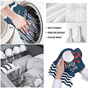 Big buy store Hope Achor Kitchen Dish Towels, Soft Lightweight Microfiber Absorbent Decorative Hand Towel Whte Navy Blue Chevron Zig Zag Tea Towel Guest Towel for Kitchen Bathroom 18x28in