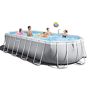 Intex 26797EH 20ft x 10ft x 48in 5 Person Prism Frame Oval Swimming Pool Set with Ladder, Cover, Ground Cloth, Filter Pump, and Protective Canopy