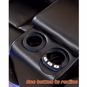 Power Reclining Sectional Sofa Set Faux Leather Recliner Couch with LED Lights/USB Port/Console Storage/Cup Holders Home Theater Sectional Sofa