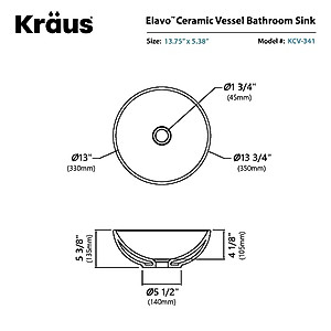 Kraus KCV-341-BN Modern Elavo Ceramic Small Round Vessel Bathroom Sink with Pop Up Drain, Brushed Nickel/White