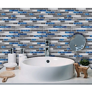 Art3d Peel & Stick Brick Kitchen Backsplash Self-Adhesive Wall Tile Stone Design, 10 Sheets, Blue Marlbe, 30 * 30cm (A17086P10)