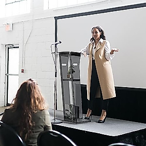 YITAHOME Portable Podium-47 Inches Tall Lectern with Handle for Church, Weddings, and Conferences with Reading Surface and Storage Shelf