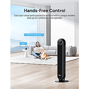 Dreo Tower Fan for Bedroom, Smart Oscillating Quiet Fans Blow Cold Air, Standing Cooling Floor Bladeless Fan with Remote and WiFi Voice Control, 4 Modes, 4 Speeds, 8H Timer, Works with Alexa/Google