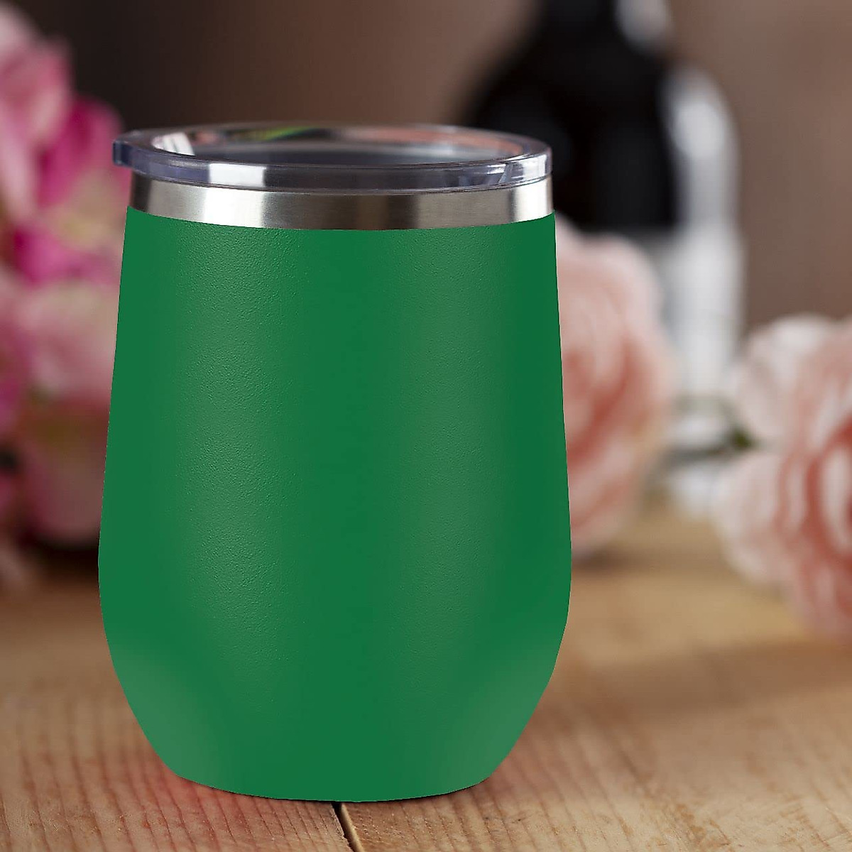 LaserGram Double Wall Stainless Steel Wine Glass Tumbler, Keep Calm and Play Tennis, Personalized Engraving Included (Green)